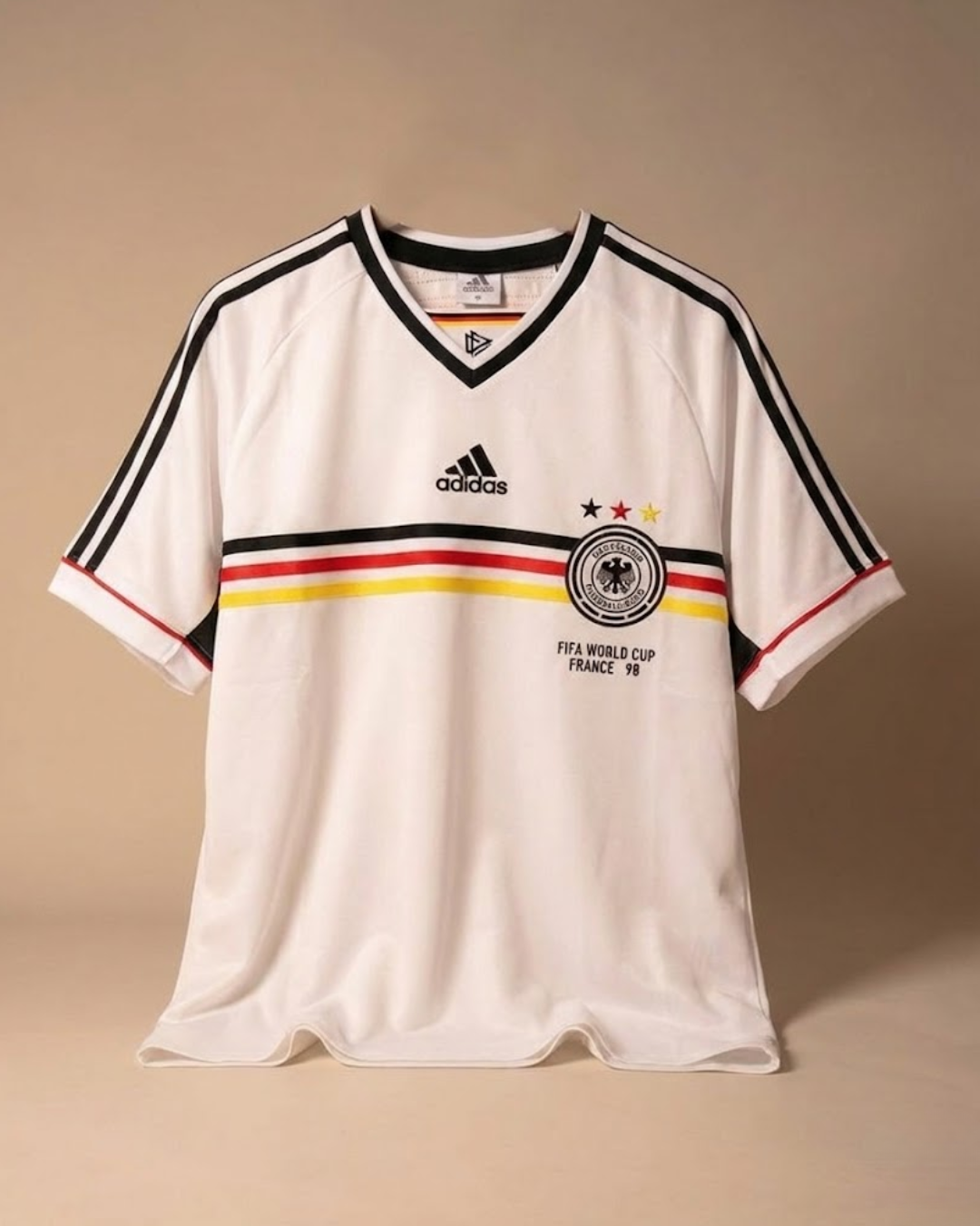 Own Germany 1998 Home Jersey – Black-Red-Gold Chest Band – Kit Legacy